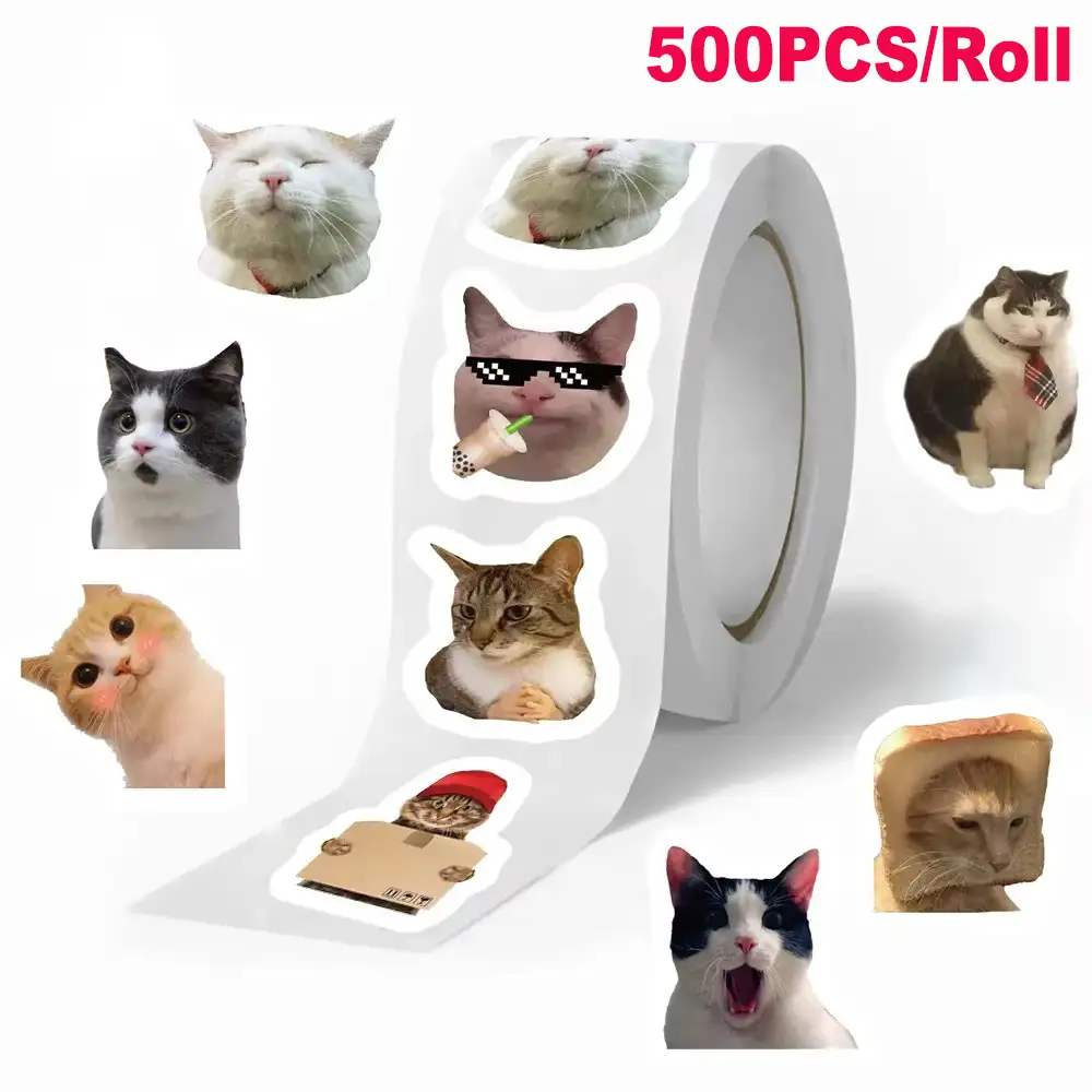 500PCS/Roll Cartoon Cat Stickers School Reward Stickers Classroom ...